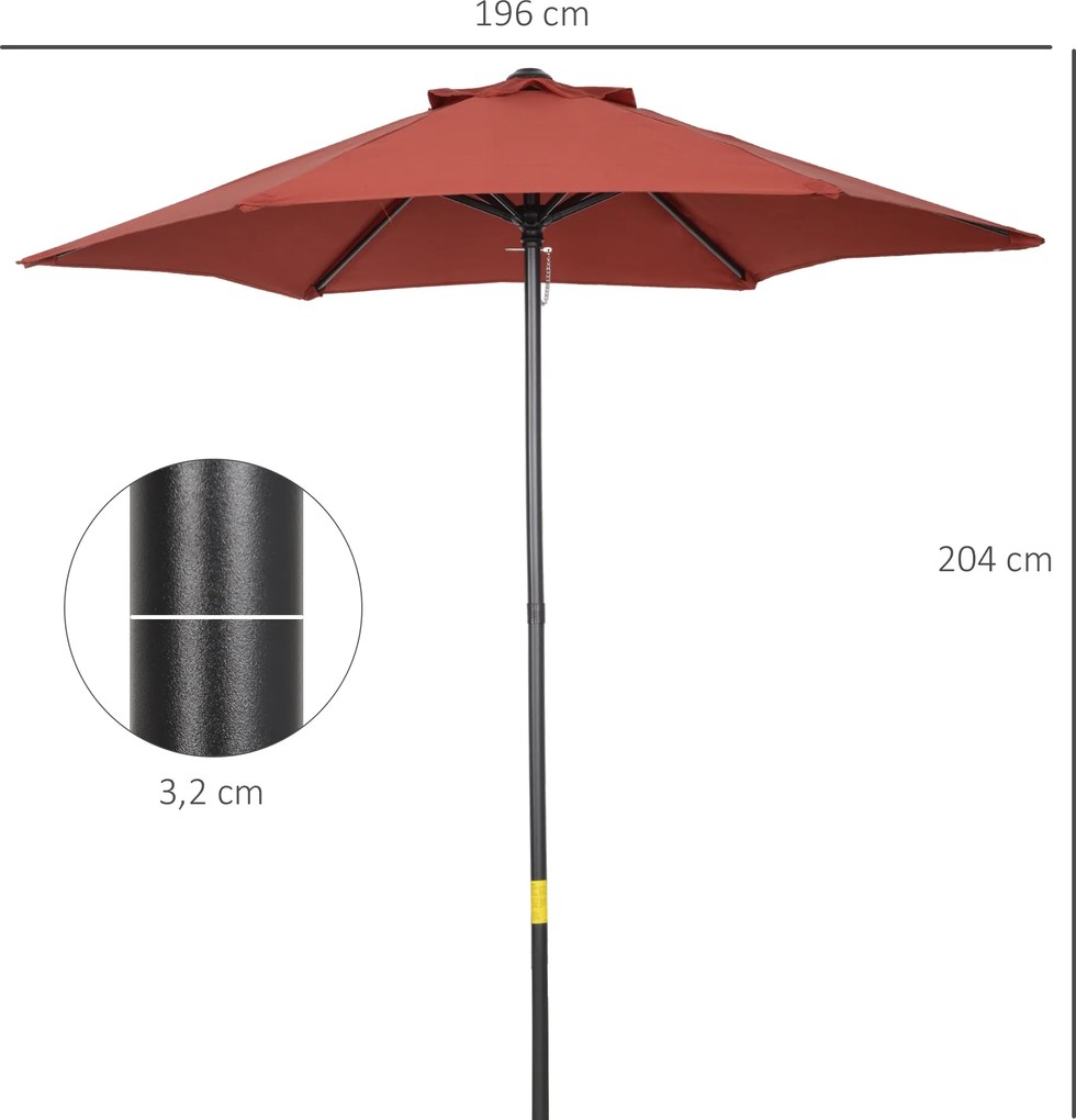 Slunečník Ø196 cm, šestihranný balkonový slunečník na pláž, balkon, zahrada, vínově červený