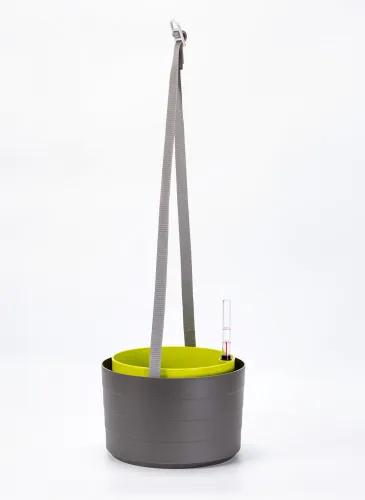 Plastia Samozavlažovací závěsný květináč (žardina) Berberis 30 cm, antracit a zelená