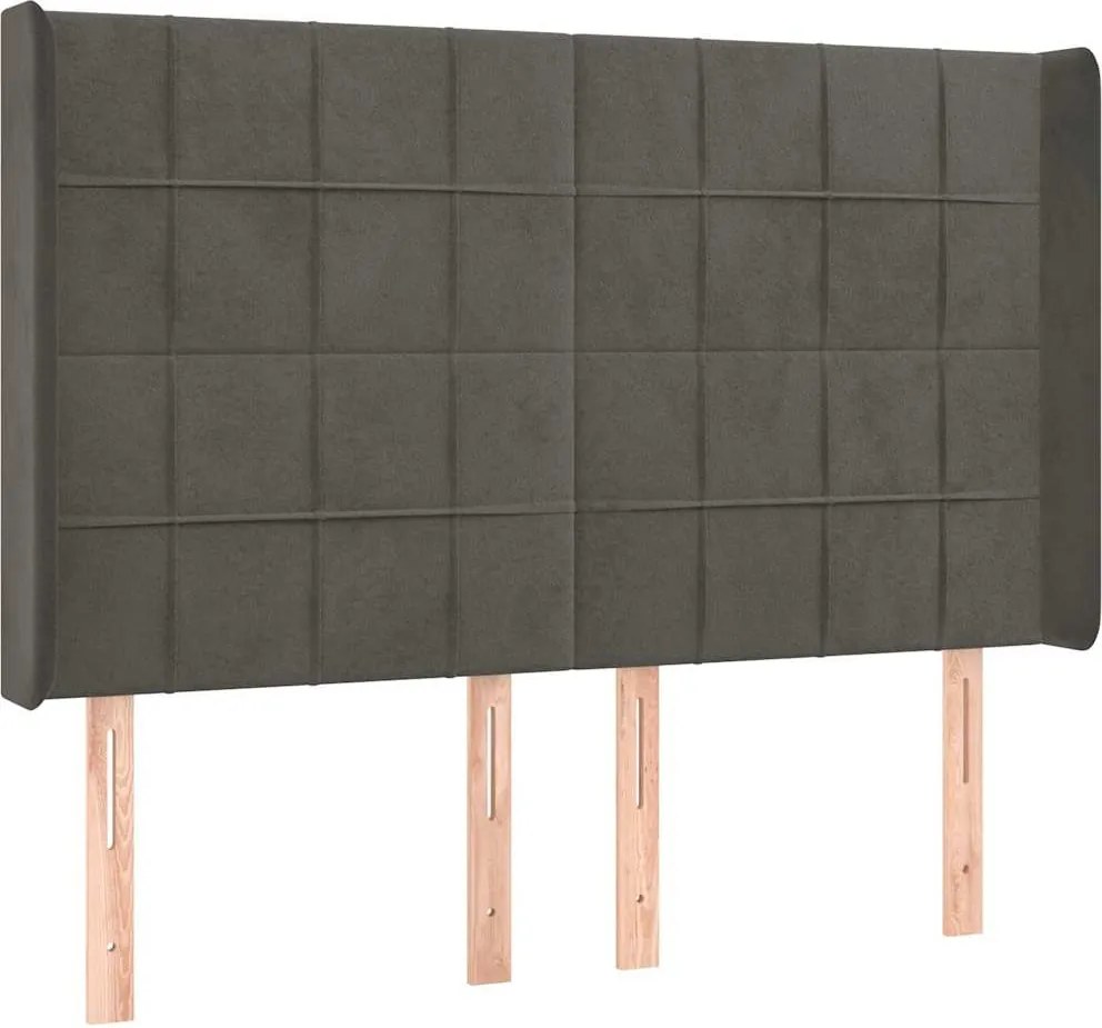 Čelo postele s LED tmavě šedé 147 x 16 x 118/128 cm samet 3124097