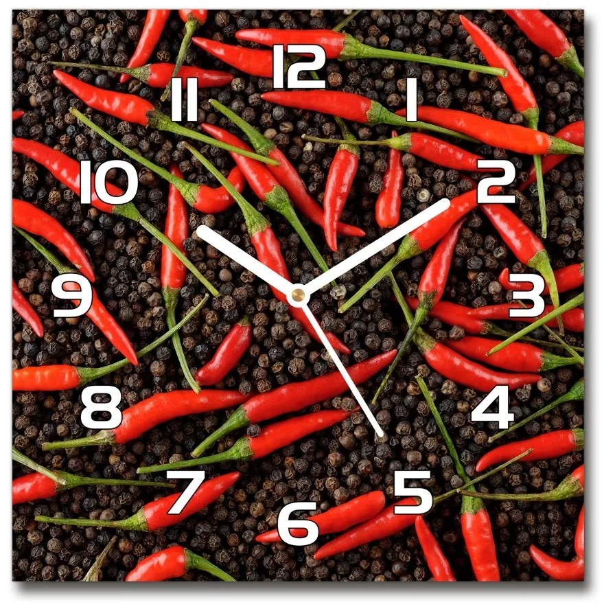 Wallmuralia Skleněné hodiny čtverec Chilli papričky 30x30 cm