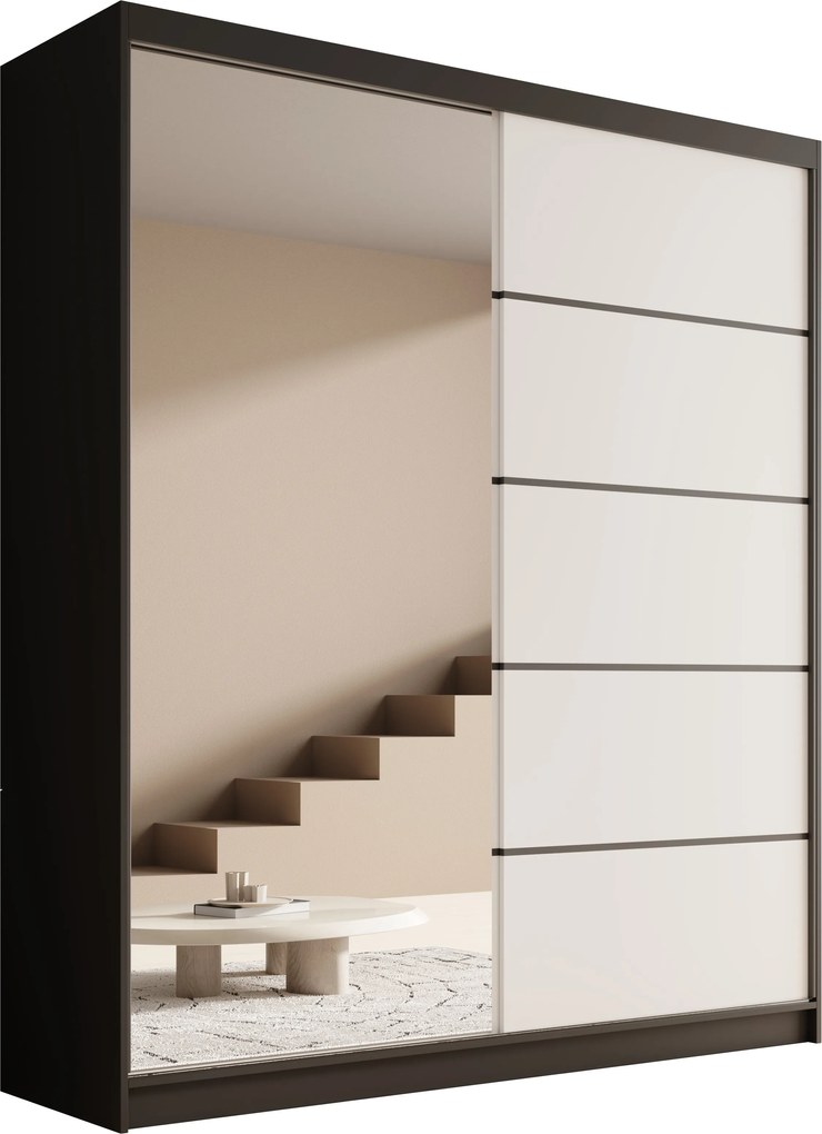 ADRK Furniture Posuvná skříň s zrcadlem Nico 180 ADRK-SW-NIC-180-BW