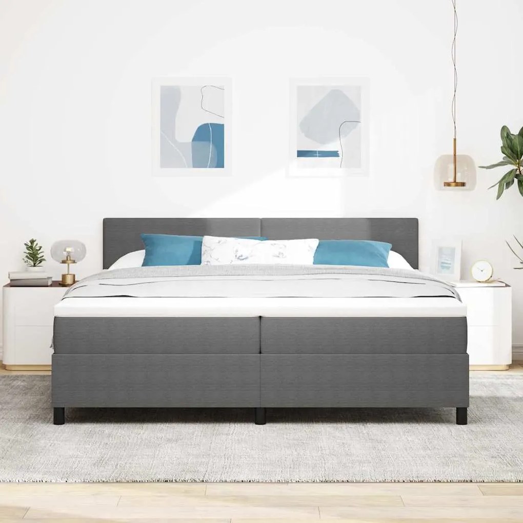 Postel s boxspringem s čelo Světle šedá a bílá 200 x 200 cm 3337527