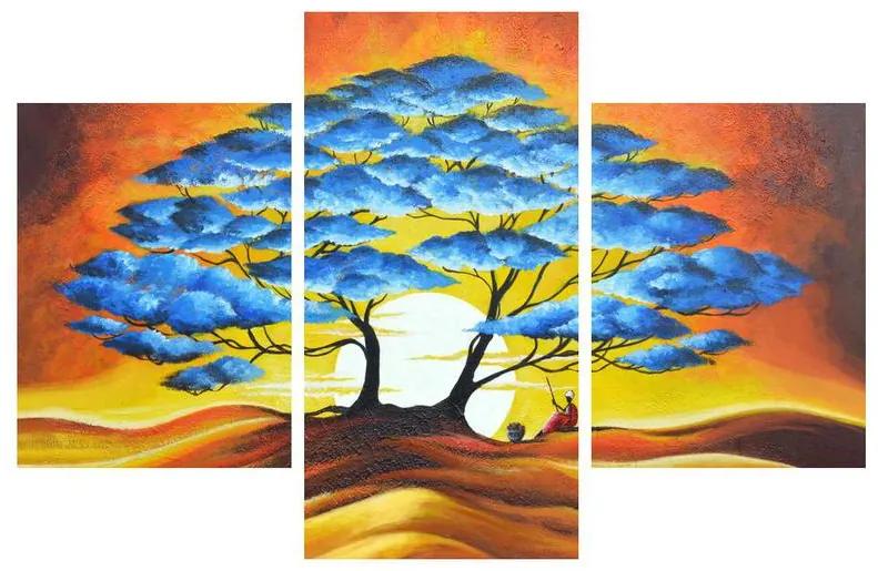 Orientální obraz modrého stromu a slunce (90x60 cm)