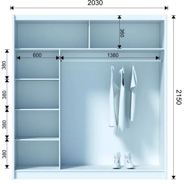 Šatní skříň s posuvnými dveřmi SAPHIRA 203x215 cm dub sonoma