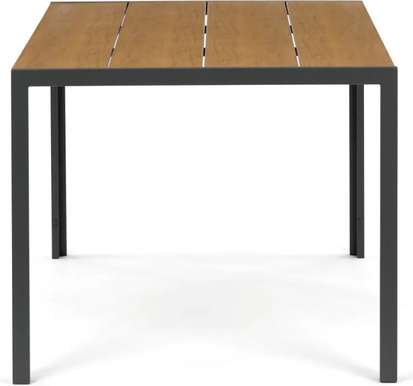 Stůl zahradní, deska polywood v dekoru dubu, šedá kovová konstrukce (150 x 89,5) cm