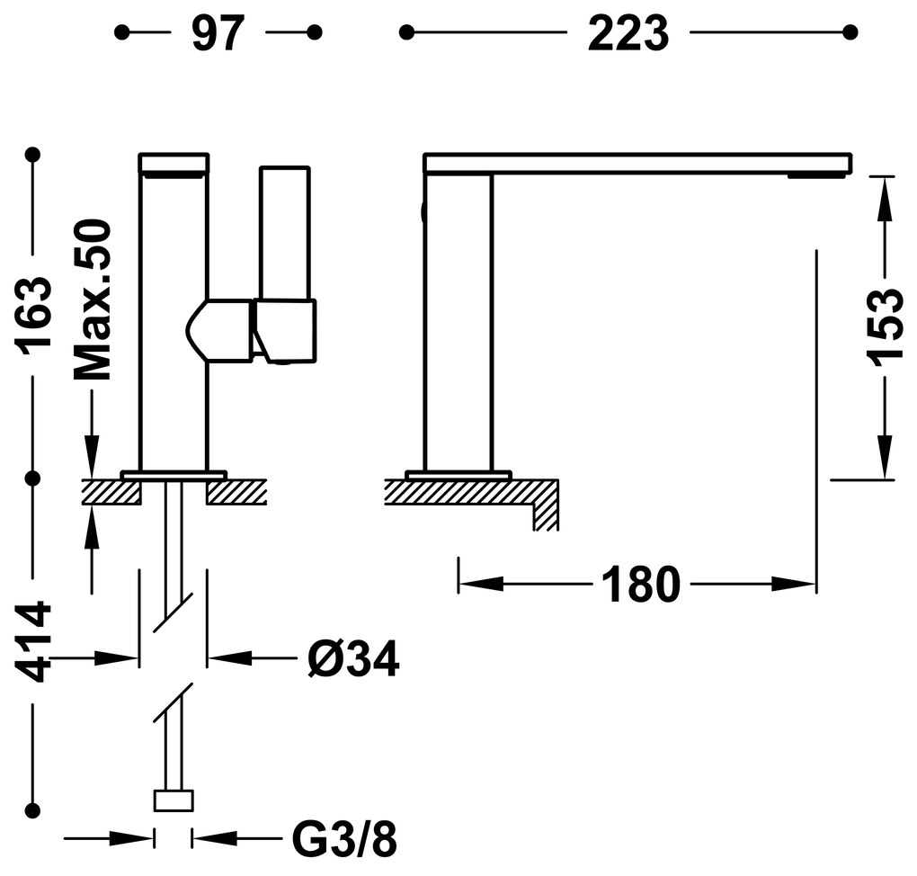 PROJECT TRES Jednopáková umyvadlová baterie ramínko 34x10 mm, růžové zlato 21120501OP