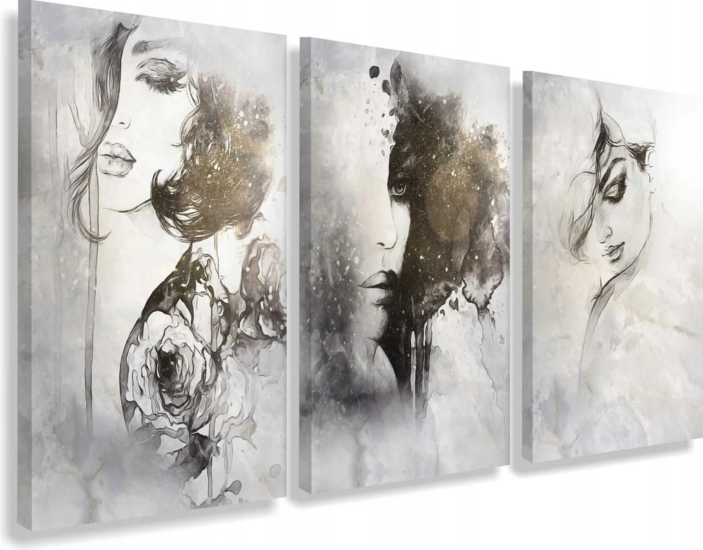 Obraz na zeď Triptych do obývacího pokoje bílá abstrakce ženská tvář 90x180 cm