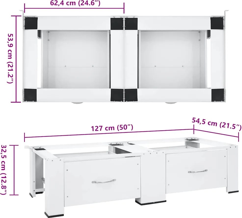 vidaXL Marketos Dvojitý podstavec pod pračku a sušičku se zásuvkami bílý