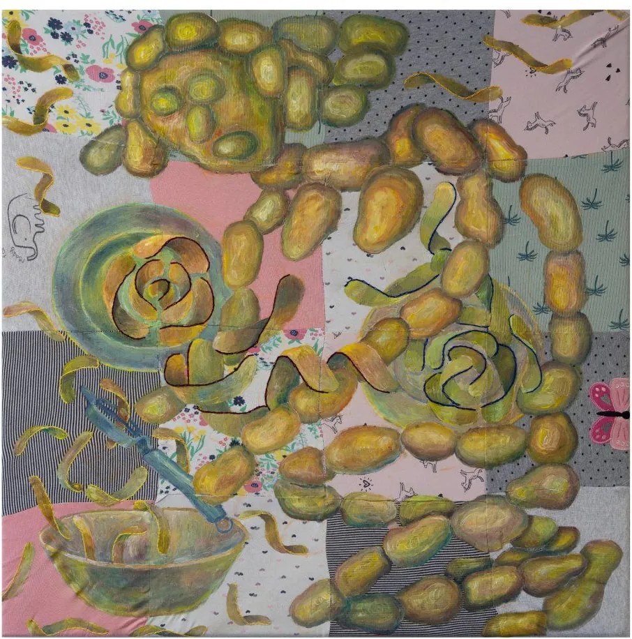 Daniela Krajčová | Šupanie zemiakov Rám: Dubový, Velikost: 40 x 40 cm