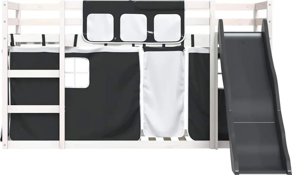 Patrová postel se skluzavkou a závěsy bílá a černá 90 x 200 cm 3284110