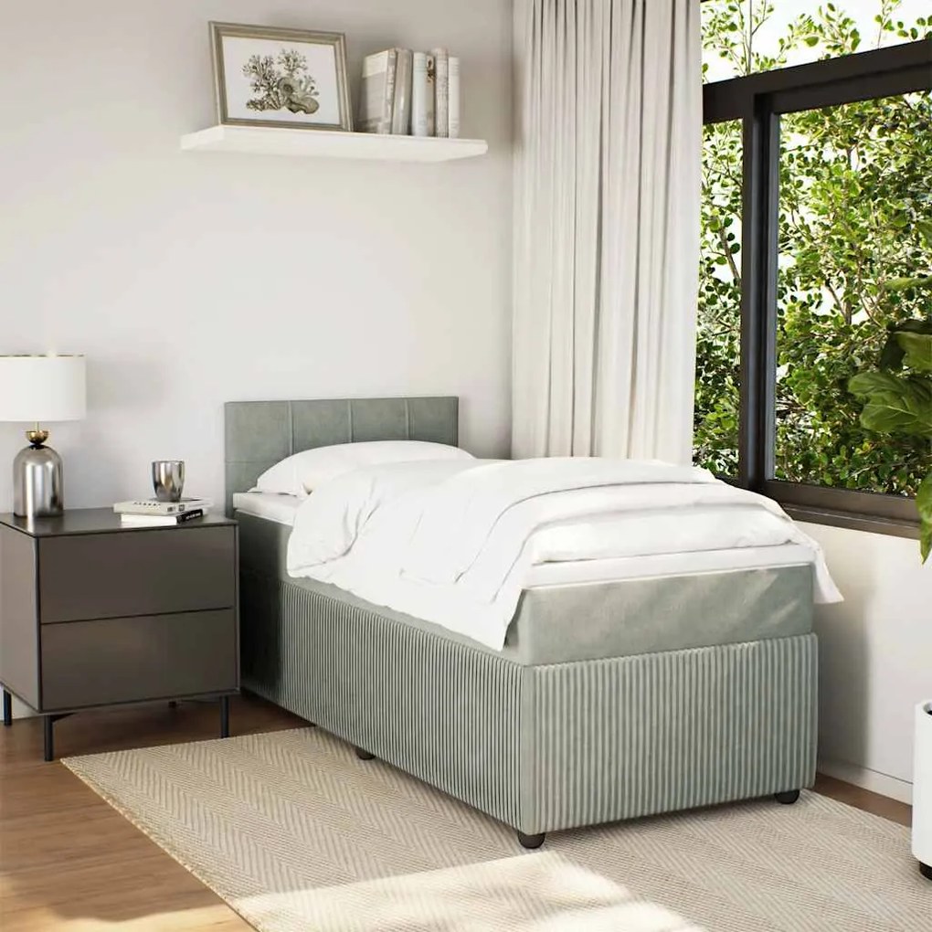 Box spring postel s matrací světle šedá 90x200 cm samet 3287650