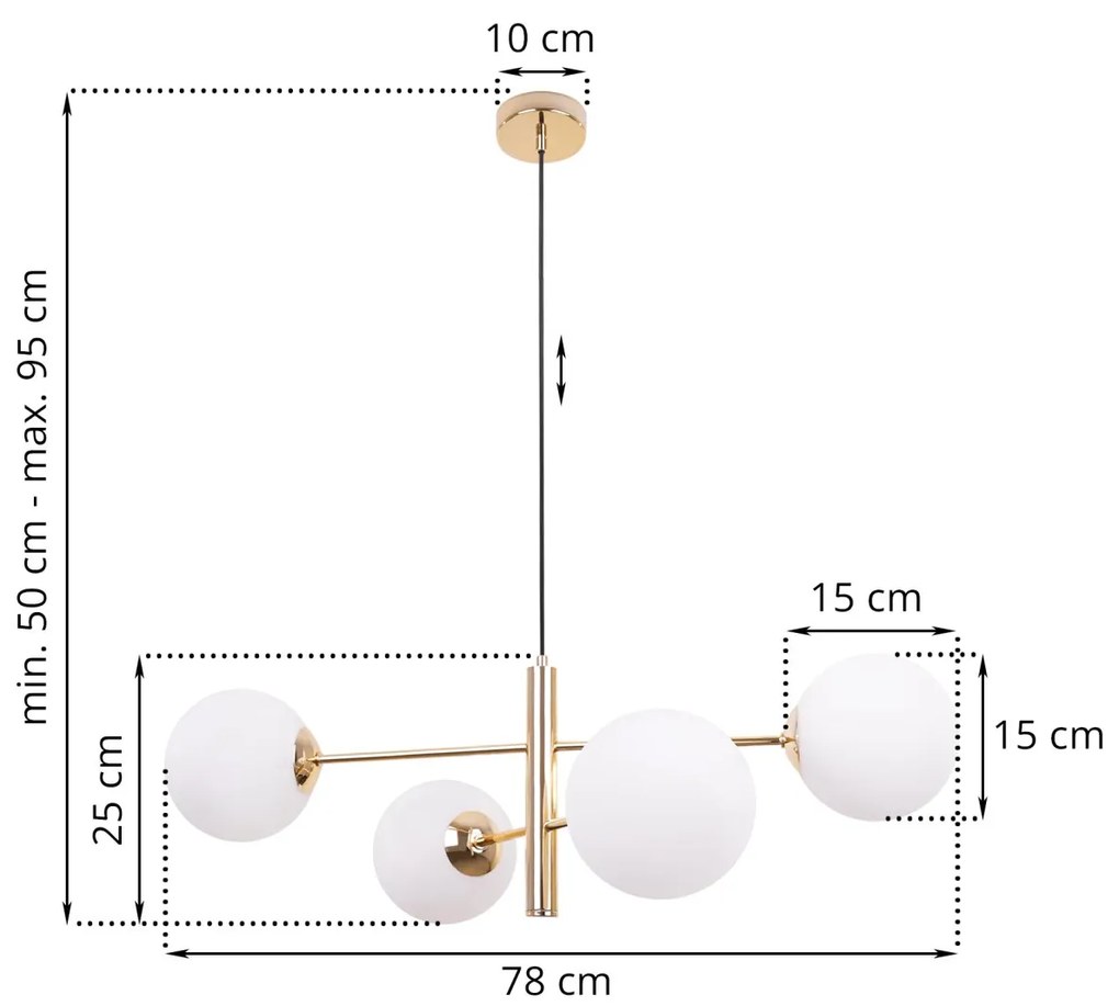 Závěsné svítidlo FLORENCE, 4x bílé skleněné stínítko, G, N