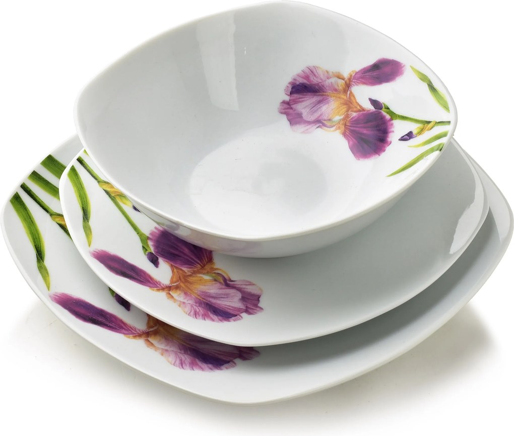 Porcelánová jídelní sada LEA Iris 18 ks bílá/fialová