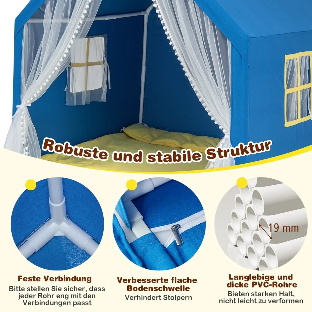Costway Hrací stan dětský domeček s omyvatelnou bavlněnou podložkou
