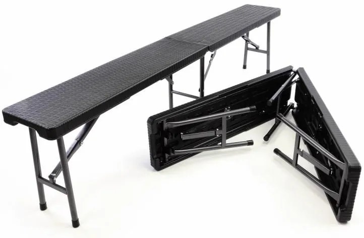 Zahradní lavice, ratanový design, 180 x 25 cm, 2 ks, černý