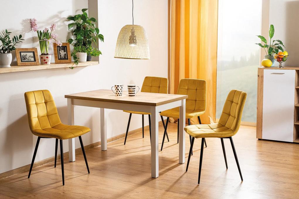 Bílý jídelní stůl s deskou v dekoru dub zlatý craft ADAM 100x60