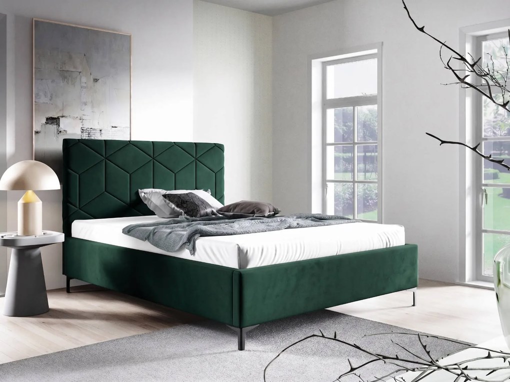 Eka Čalouněná postel BOX+ 120x200 cm Barva látky Trinity: Černá (Trinity 2316), Úložný prostor: S dřevěným rámem úložného prostoru, Barva nožek postele: Stříbrná