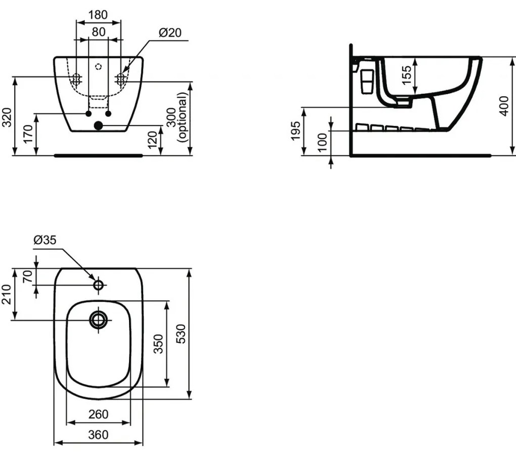 Ideal Standard Tesi - Závěsný bidet, bílá T457001