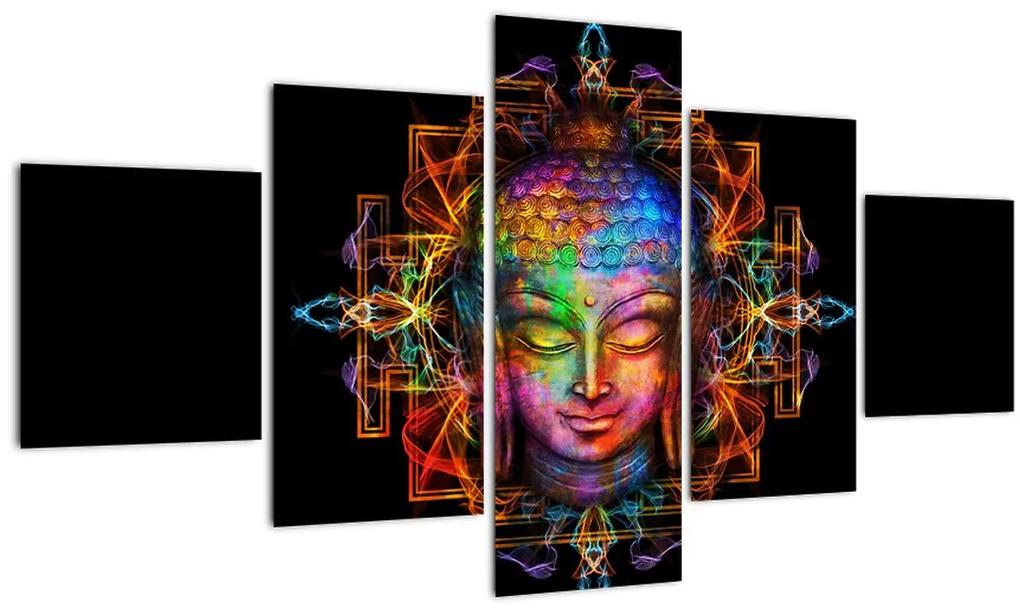 Obraz - Busta Buddhy v neonových barvách (125x70 cm)