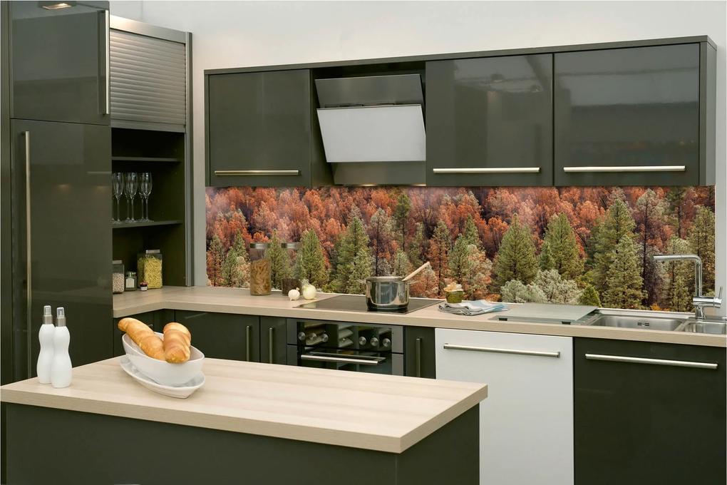 DIMEX | Fototapeta do kuchyně Barevný borový háj KI-260-198 | 260 x 60 cm | hnědá, zelená