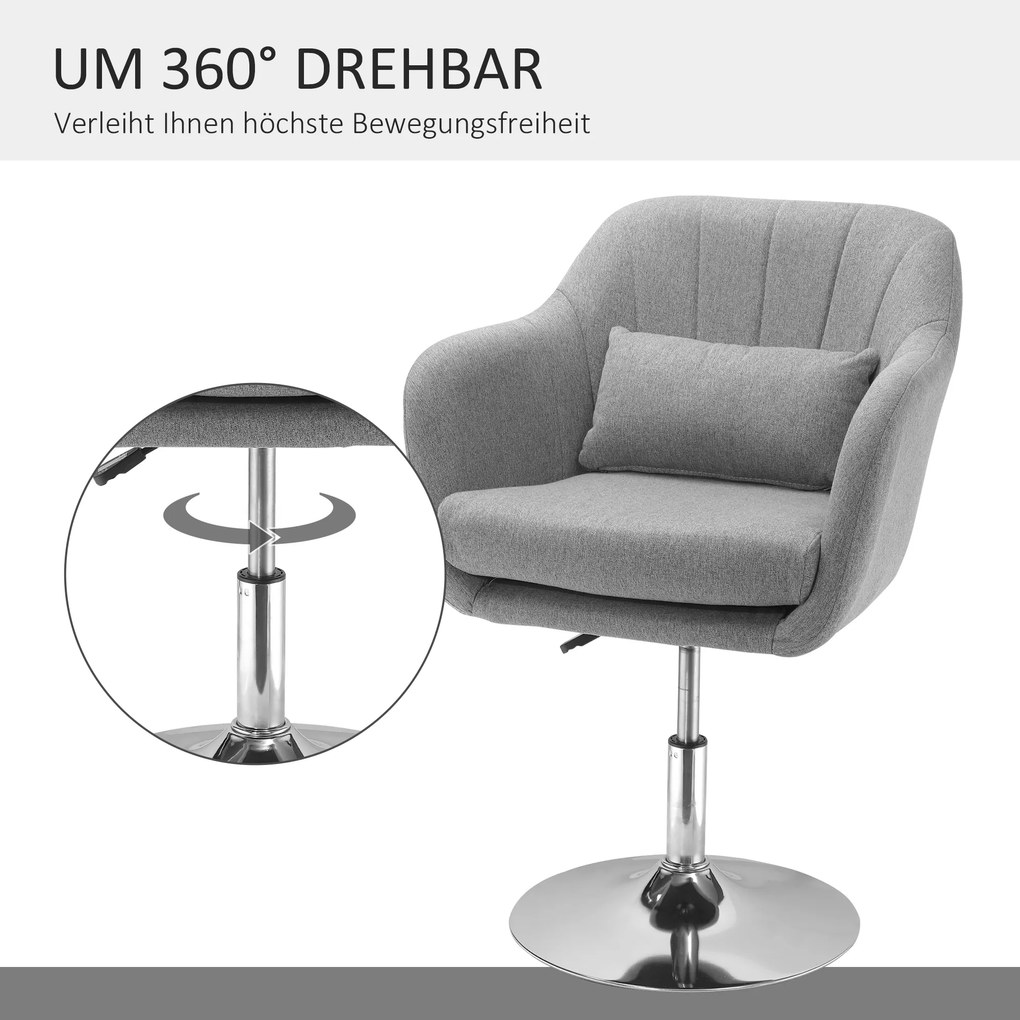 HOMCOM otočná židle, výškově nastavitelná otočná židle, akcentní židle v retro designu, polohovací křeslo s opěradlem do obývacího pokoje, lněné, šedé