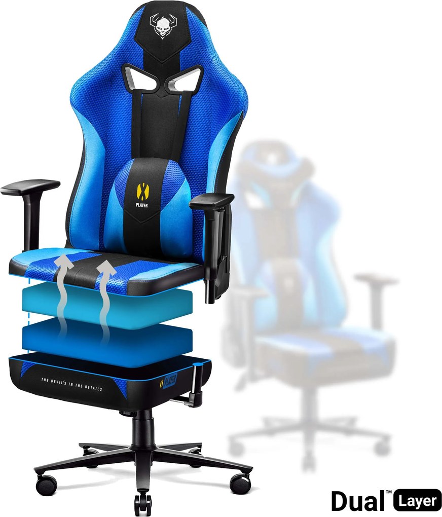 Látková herní židle King Size, modrý-černý: Diablo X-Player 2.0 Frost Black