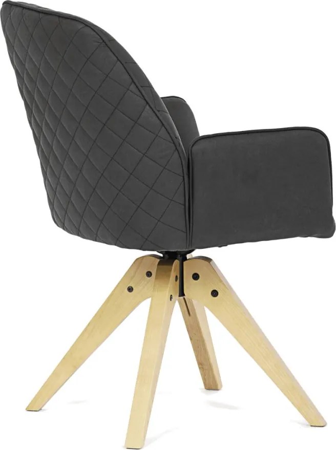 Židle jídelní s područkami, nohy z jasanu, otočná P90°+ L 90° s vratným mechanismem, černá látka (59 x 66) cm Matný