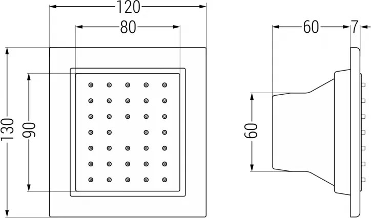 Mexen - podmítková sprchová tryska, čtvercová, 130x120 mm, bílá, 79365-20