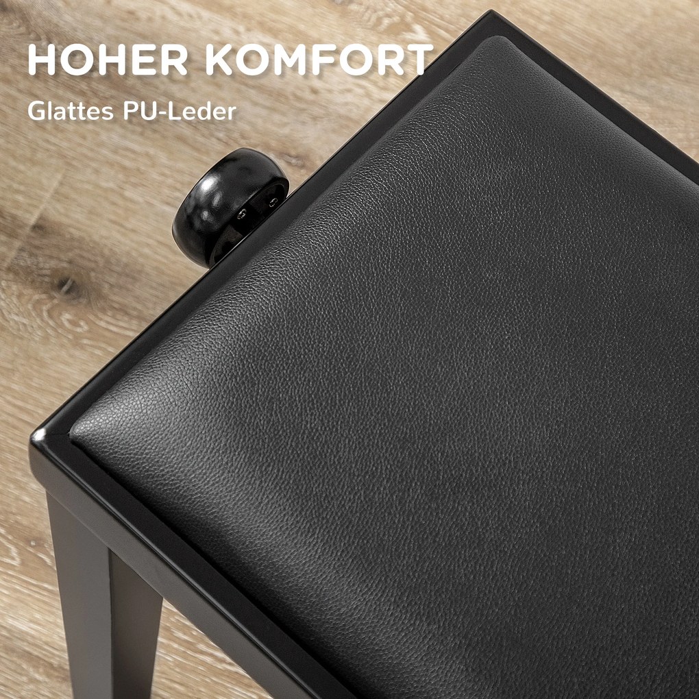HOMCOM Klavírní stolička Výškově nastavitelná klavírní lavice s koženým polštářem, imitace kůže, gumovník, černá, 63 x 33 x 45-56 cm, ideální pro kla…