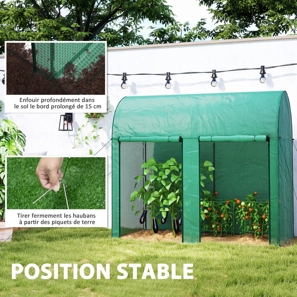 Skleník Outsunny 2 m² pro rajčata 2 x 1 x 1,78 m 2 rolovací zipové dveře ocel s vysokou hustotou PE 140 g/m² UV ochrana | Aosom