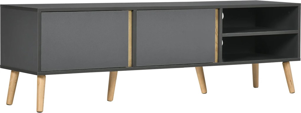 HOMCOM TV Stánek pro televizory do 55 palců, skandinávský design, 2 dveře, 2 police s vedením kabelů, 150 x 35 x 45 cm, tmavě šedá