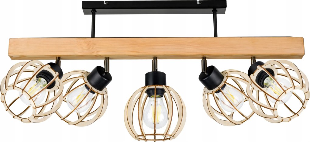 Dřevěná stropní lampa Lustr Stropní Svítidlo Loft Černá na 5x Klosz E27