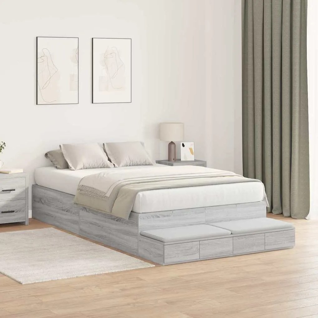 Rám postele s úložným prostorem se zásuvkou Šedá Sonoma 120 cm 3335634