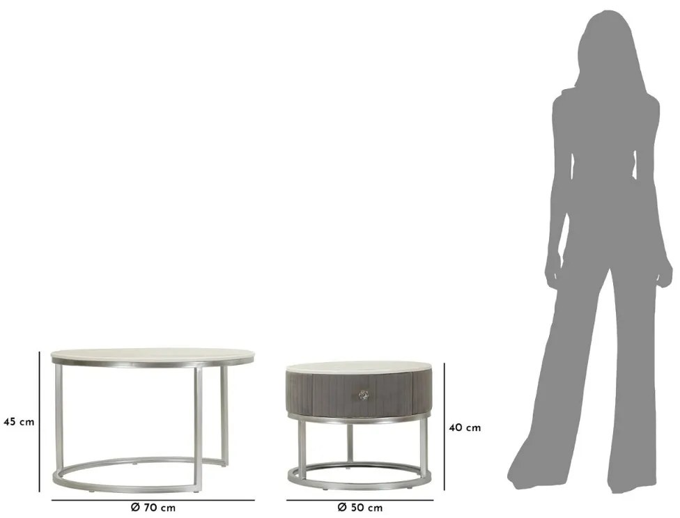 Sada konferenčních stolků Laquinta 70 cm šedá / stříbrná
