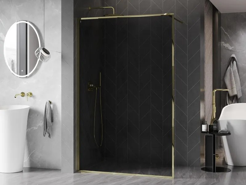Mexen Kioto-F, sprchová zástěna s rámem 100 x 202 cm, 8 mm šedé sklo, zlatý lesklý profil, 800-100-104-50-40