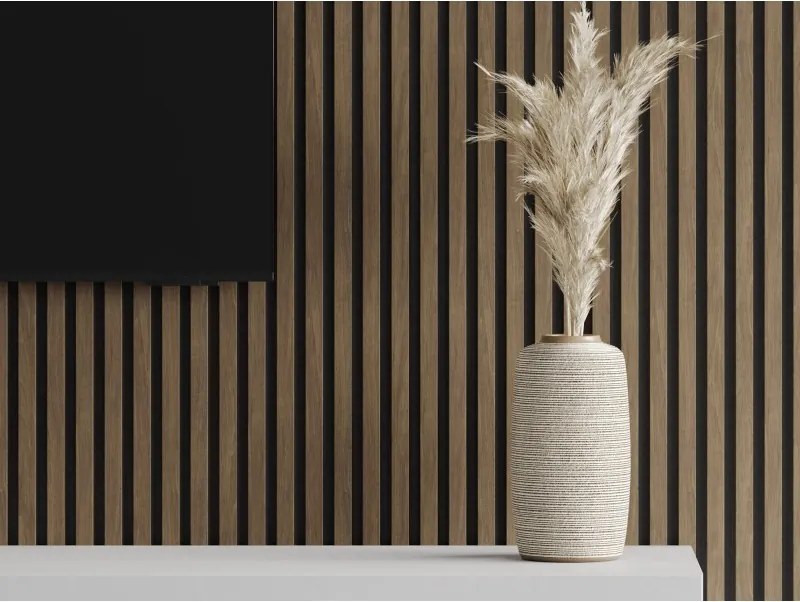 Mexen Lam-F, akustické stěnové lamely 275 × 30 cm, plstěný podklad 8 mm, technická dýha, ořech kakaový, S105-275307-3015-018