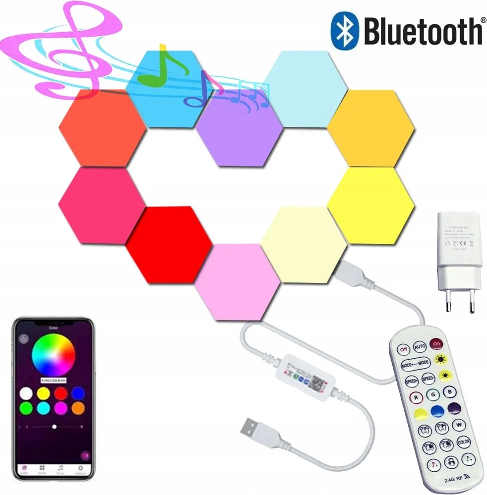 10 Ks Nástěnné Svítidla Šestiúhelníkové Rgb Světlo Náladové Ve Hře +dálkový Ovladač