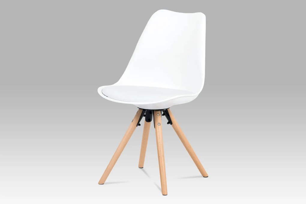 Jídelní židle v bílé barvě s čalouněním a dřevěnou konstrukcí CT-805 WT