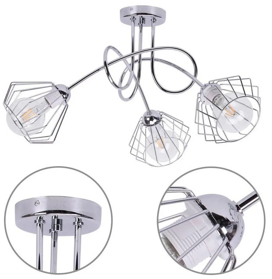 Stropní svítidlo Nuvola 8, 3x chromové drátěné stínítko, ch