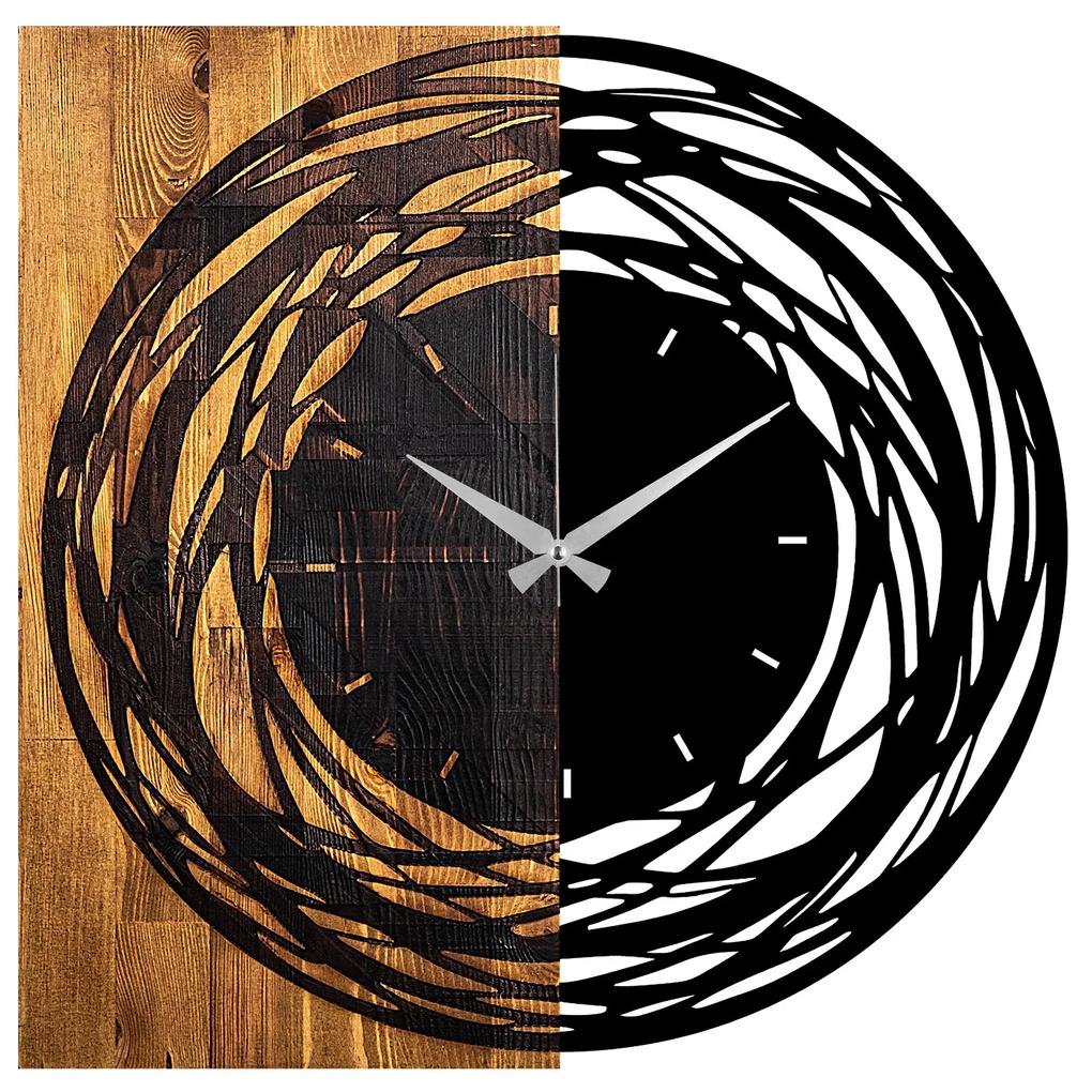 Wallexpert Dekorativní nástěnné dřevěné hodiny Wooden Clock 39, Světlý Ořech, Černá