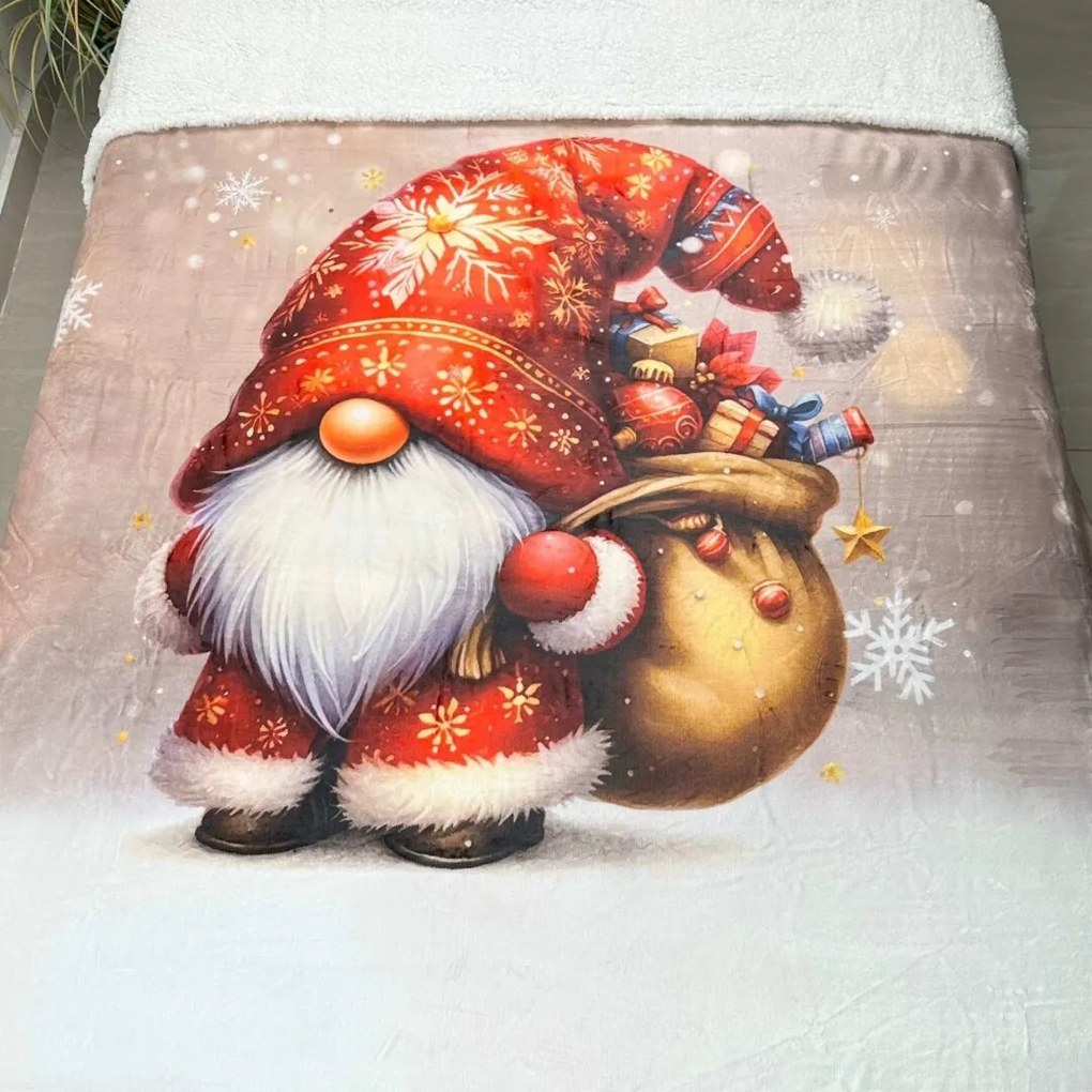 Vánoční deka luxury beránková z mikroplyše Skřítek červený 150x200cm TiaHome