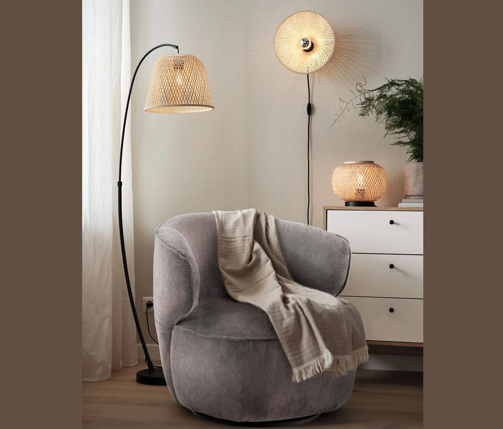 Tchibo - Nástěnná lampa s bambusovým stínítkem - barva: braun