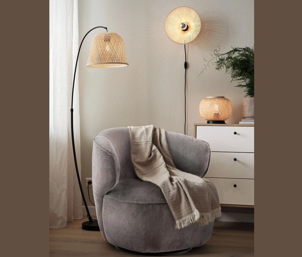 Tchibo - Nástěnná lampa s bambusovým stínítkem - barva: černá