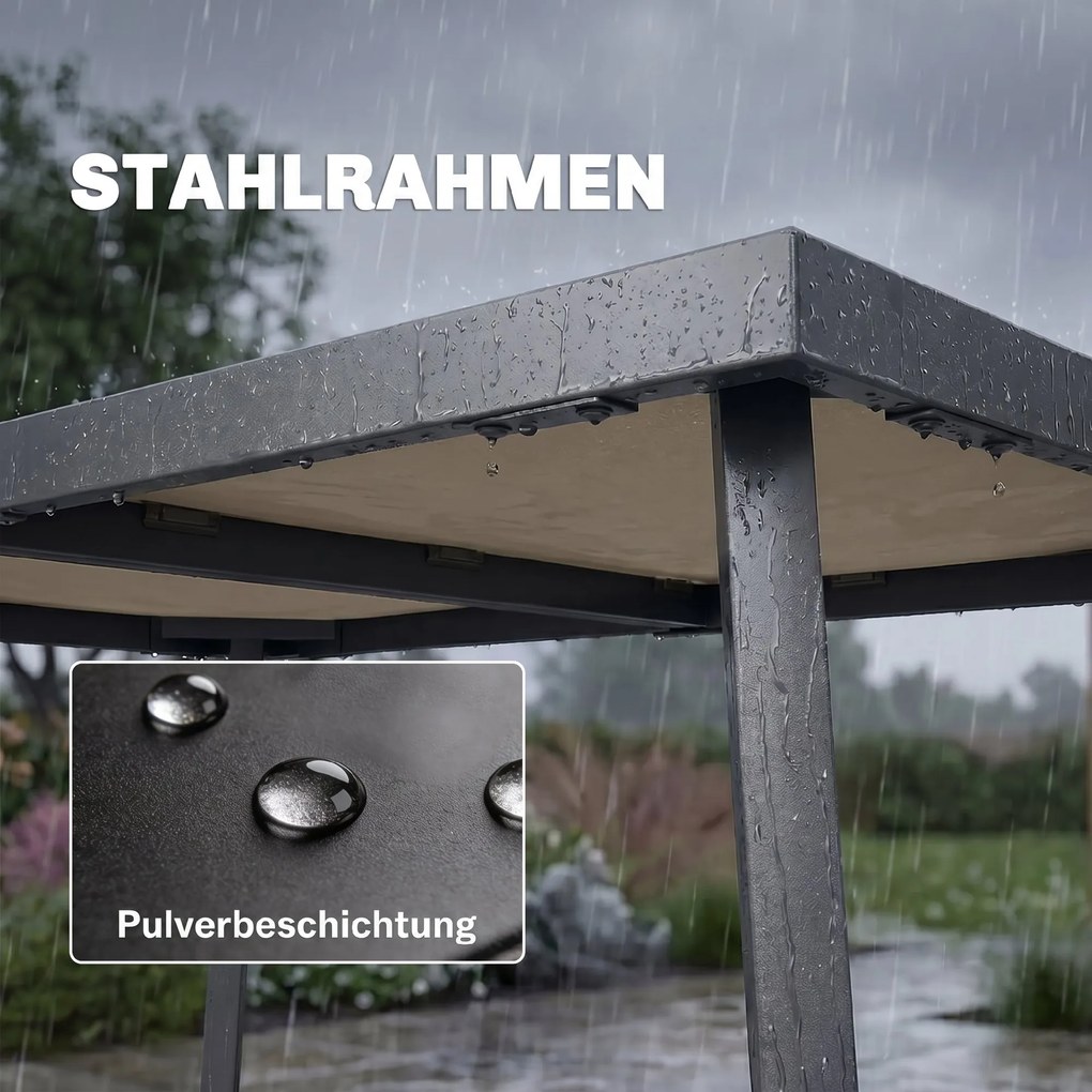 Outsunny zahradní stůl balkonový stůl 145 x 85 cm jídelní stůl pro 6 osob se vzhledem dřeva a šedým ocelovým rámem pro zahradu a terasu | Aosom.de