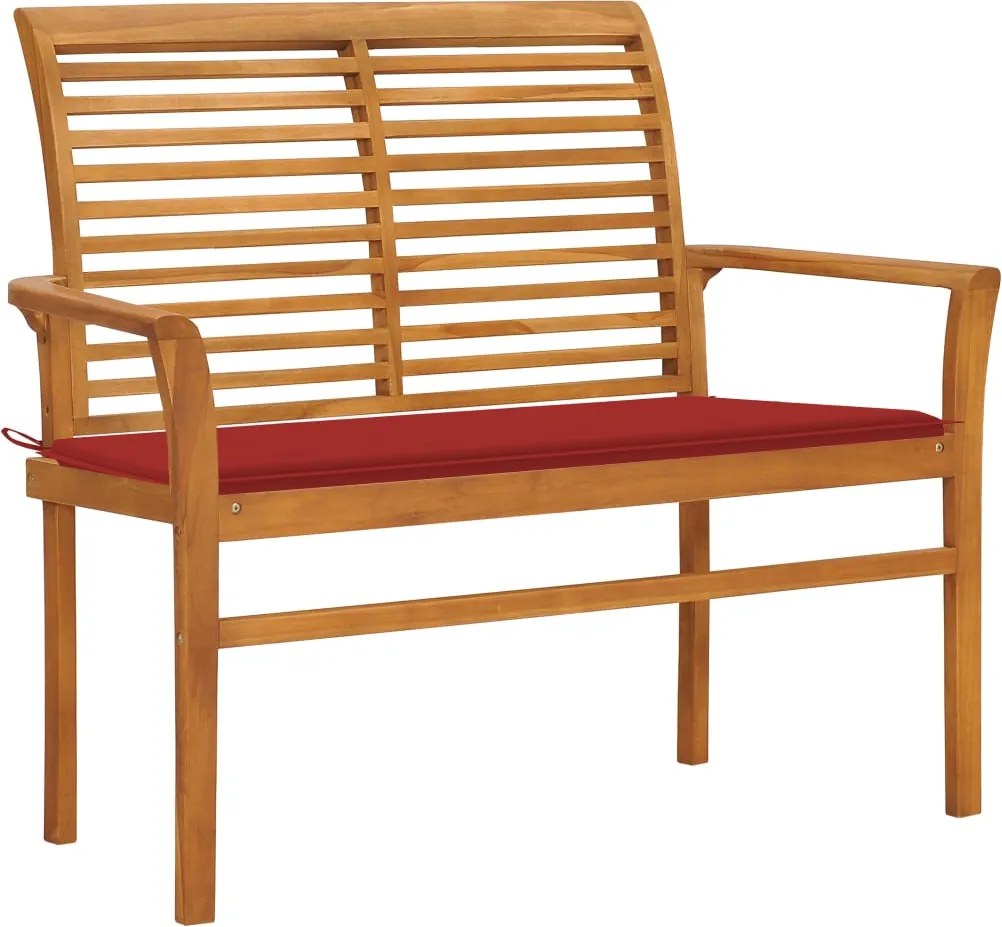 Zahradní lavice s červenou poduškou 112 cm masivní teak 3062655