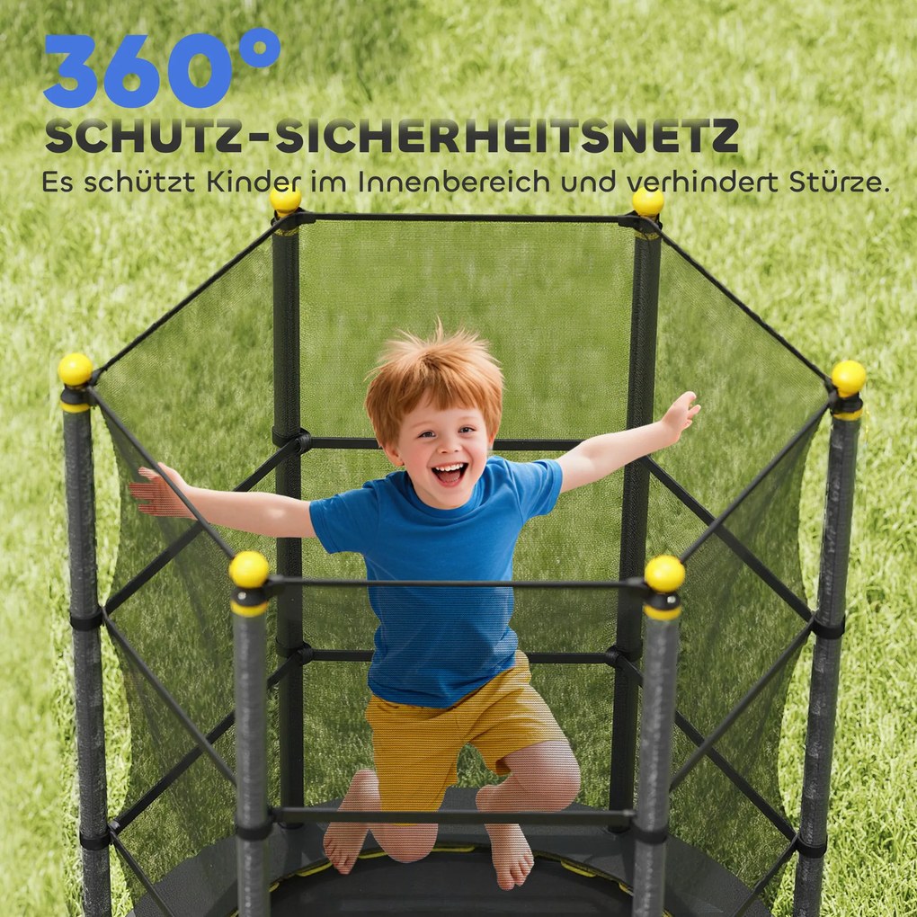 HOMCOM dětská trampolína Ø140 cm, trampolína s ochrannou sítí, kryt hran, zahradní trampolína pro děti 3-10 let, max. zatížení 50 kg, černá barva