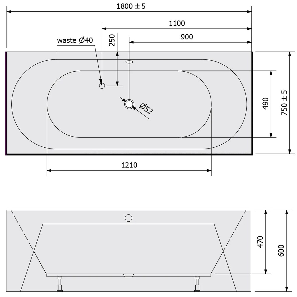 Polysan VIVA BD MONOLITH obdélníková vana 180x75x60cm, bílá, 71968MD