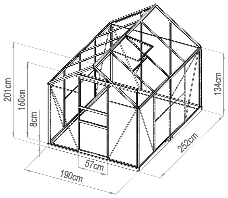 Zahradní skleník DEMETER A101-C 4,79m² alu 201x190x252 cm PC 4 mm + základna IWH-10270002