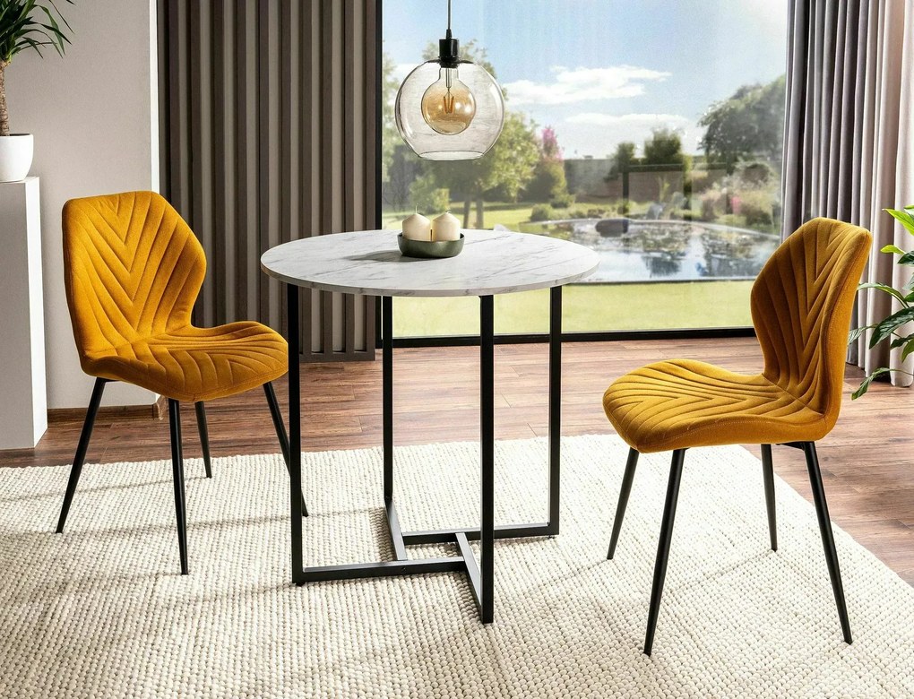 Kulatý jídelní stůl Alto 80 cm bílý mramor/černý