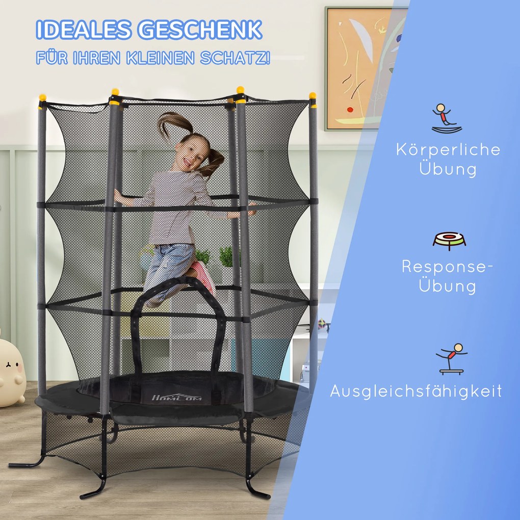 HOMCOM Kindertrampolin Ø163 cm, Trampolin mit Sicherheitsnetz, Randabdeckung, Gartentrampolin für Kinder 3-10 Jahre, bis 50 kg belastbar, Schwarz